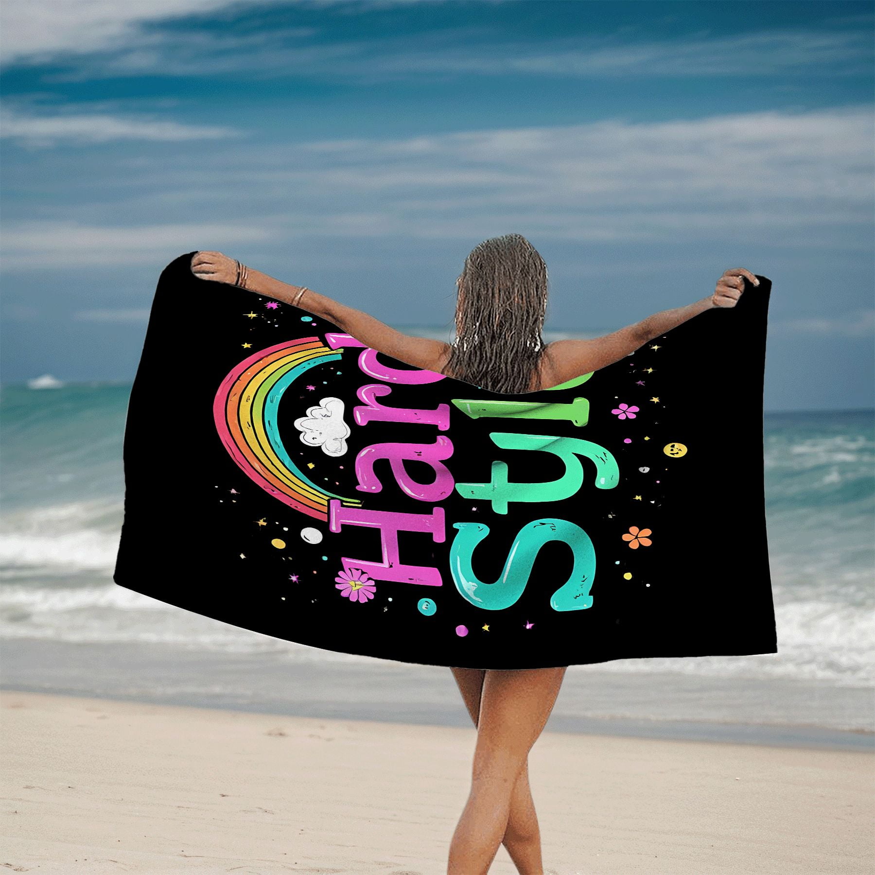 Colorful Hardi Styles Bath Towel - Vibrant Pink & Green Design with ...