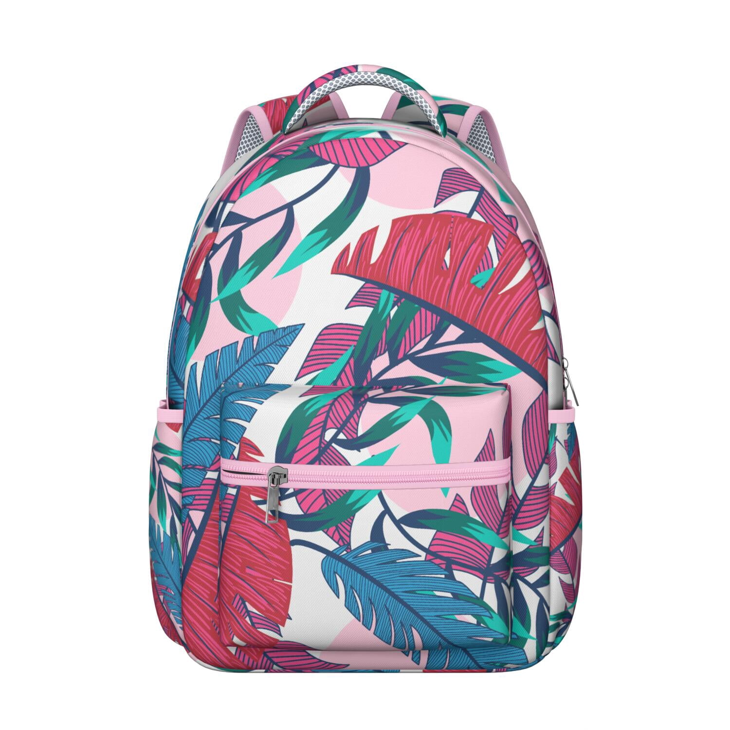 Colorful Hawaiian Backpack Jungle Leaves Tropical Floral Print School ...