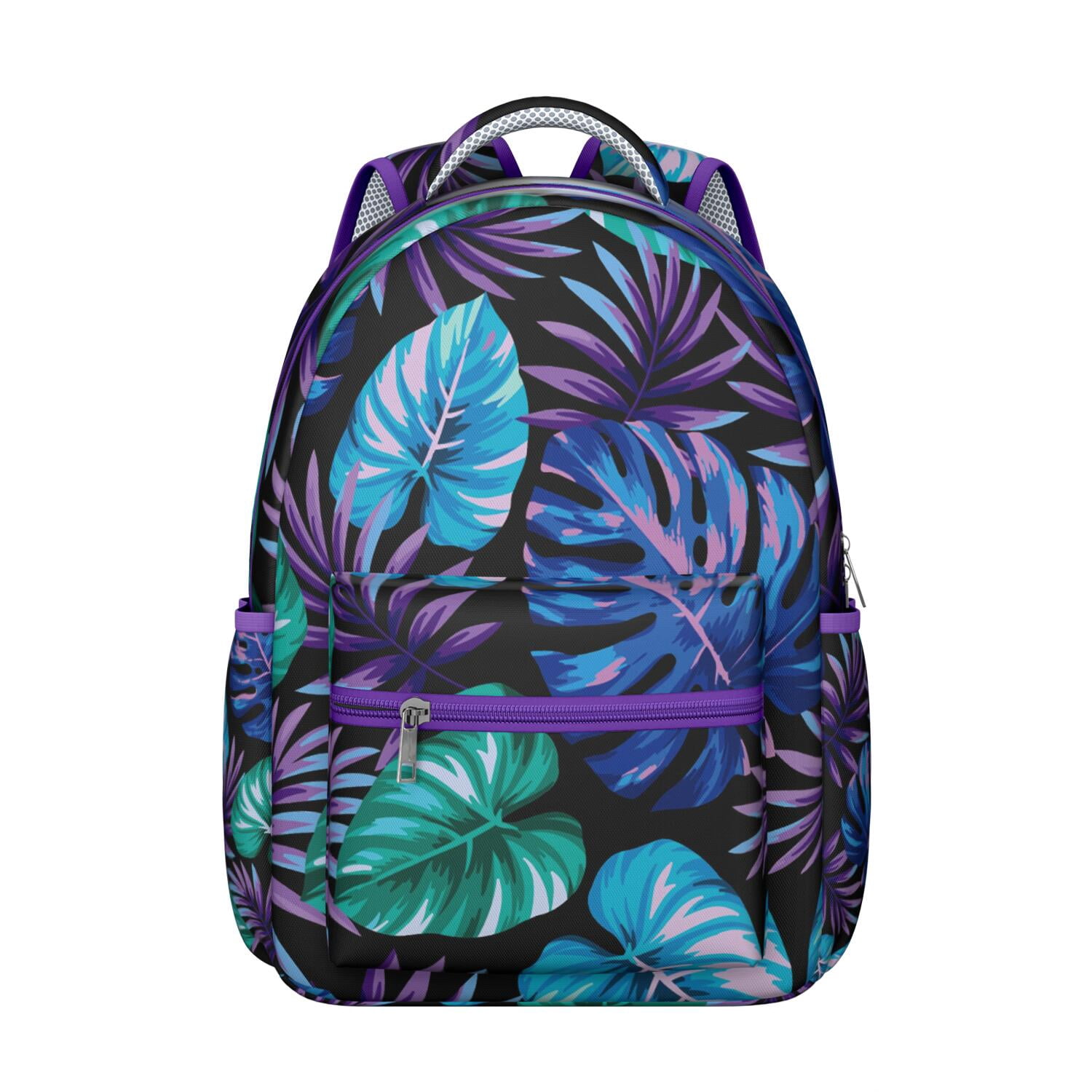Colorful Hawaiian Backpack Jungle Leaves Tropical Floral Print School ...