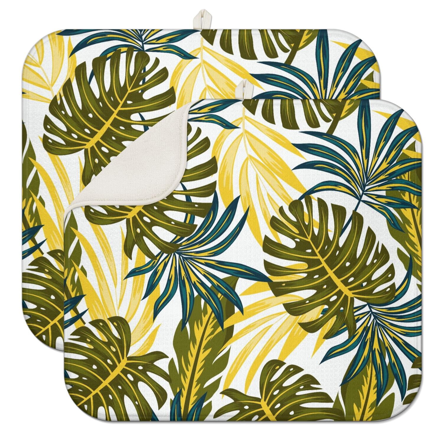 Colorful Hawaiian Dish Drying Mat – Tropical Leaf and Jungle Plant ...