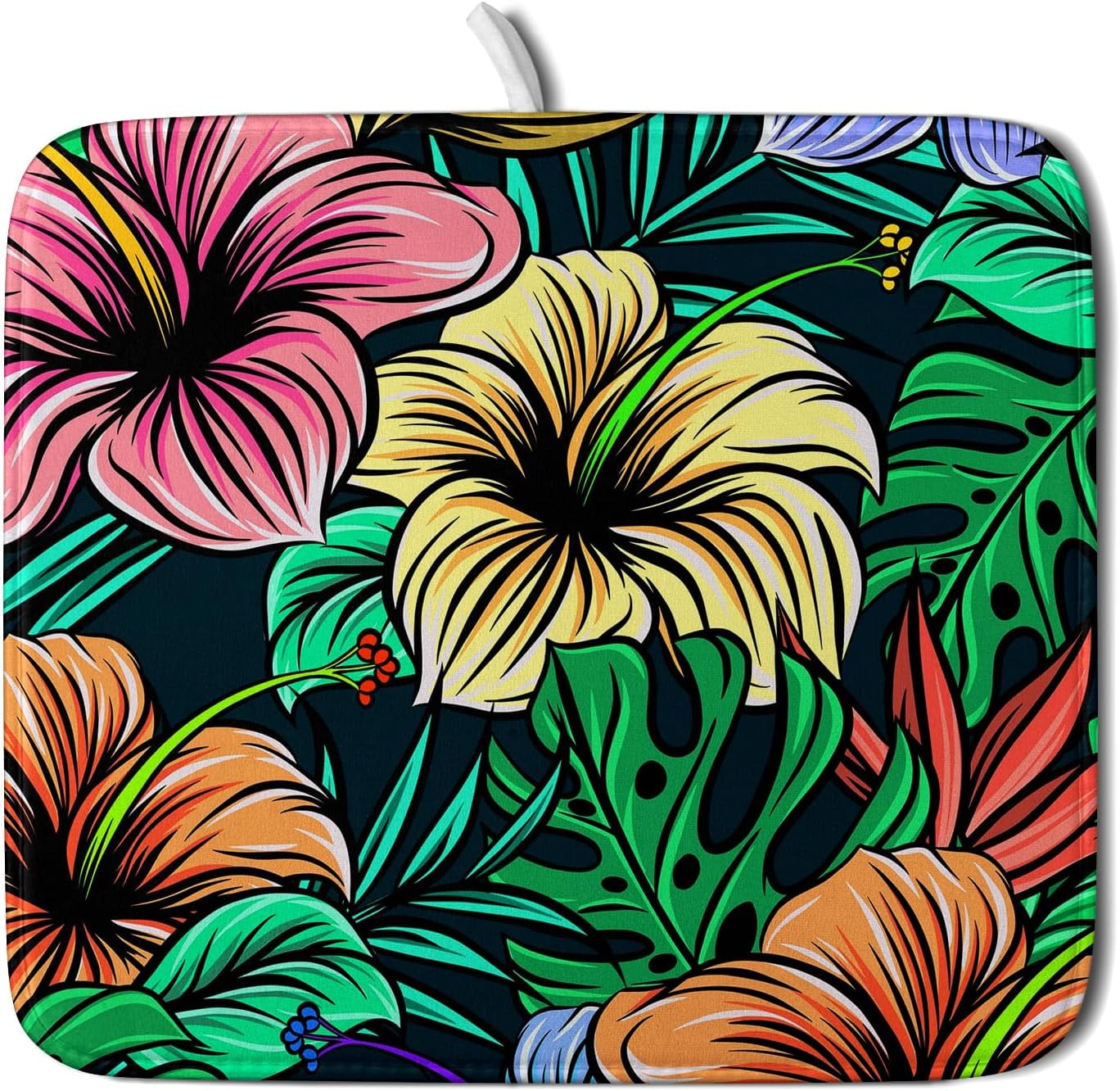 Colorful Hawaiian Floral Dish Mat - Tropical Leaf Flowers Dish Drying ...