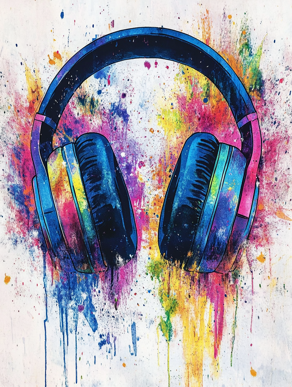 Colorful Headphones Abstract Canvas Painting，Suitable for Living Room ...