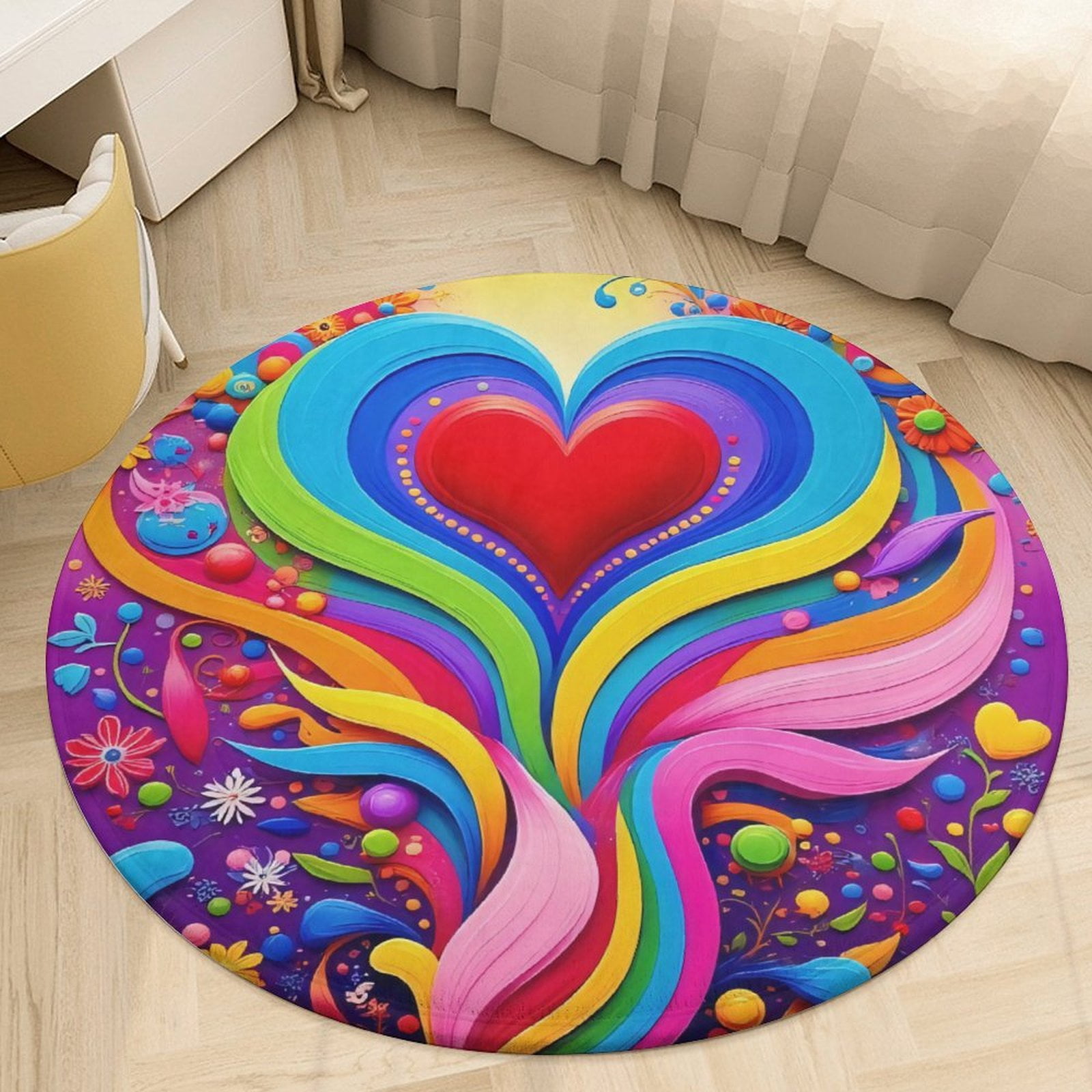 Colorful Heart Abstract Art Round Area Rugs for Bedroom Living Room ...