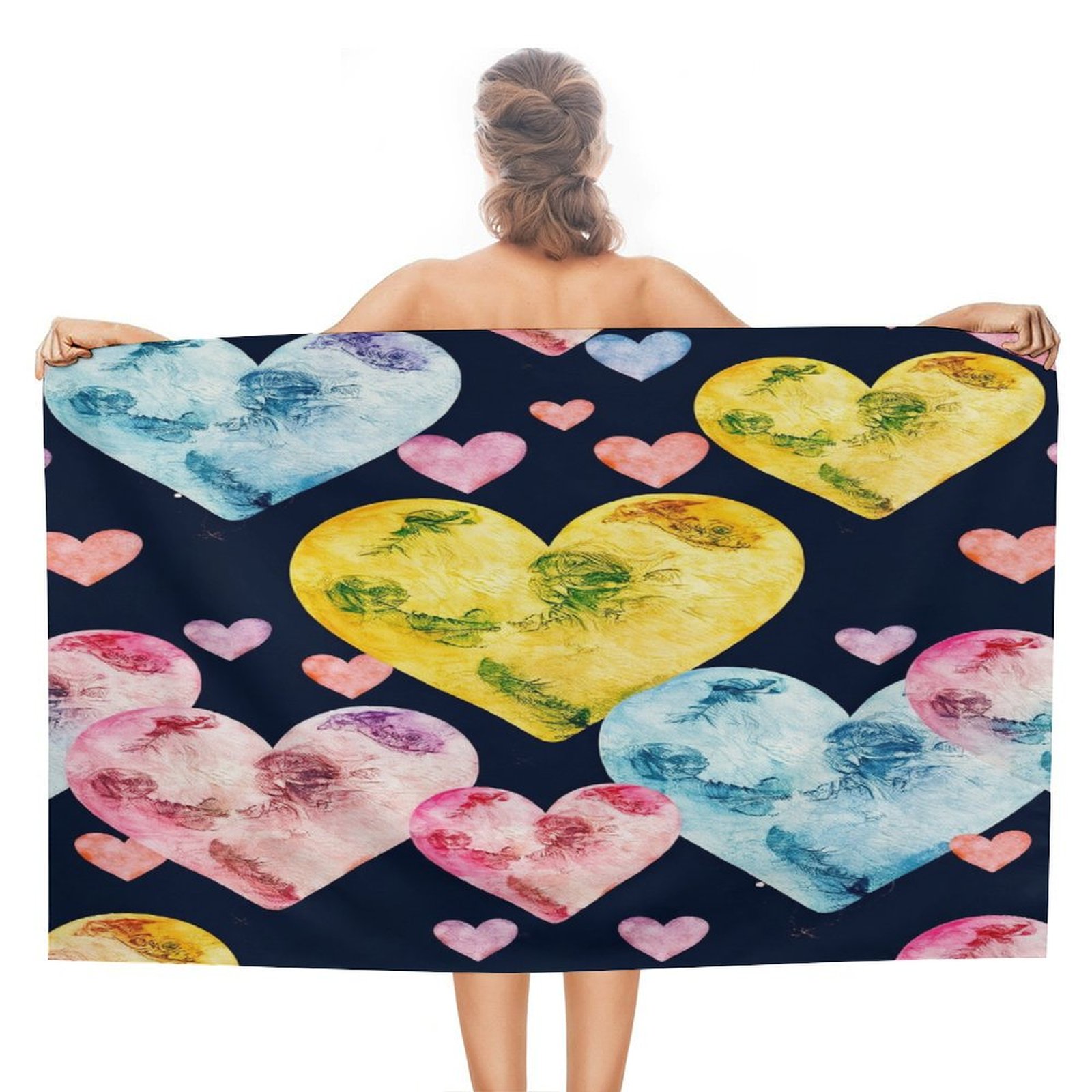 Colorful Heart Beach Towel Absorbent Bath Towel Big Quick-drying ...