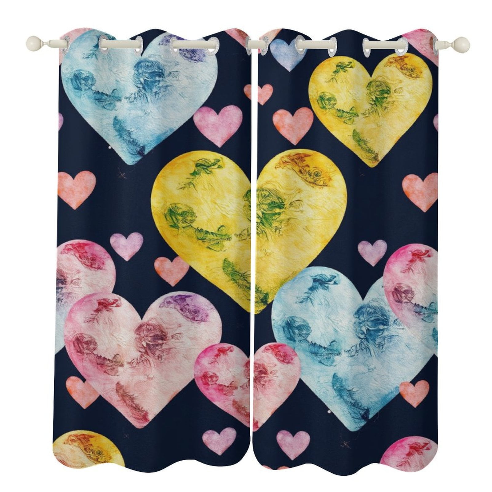 Colorful Heart Curtains for Bedroom Living Room Drapes Kitchen Room ...