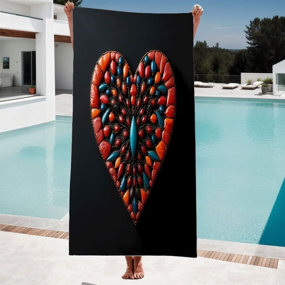 Colorful Heart Design Beach Towel - Vibrant Red Orange Blue & Teal ...
