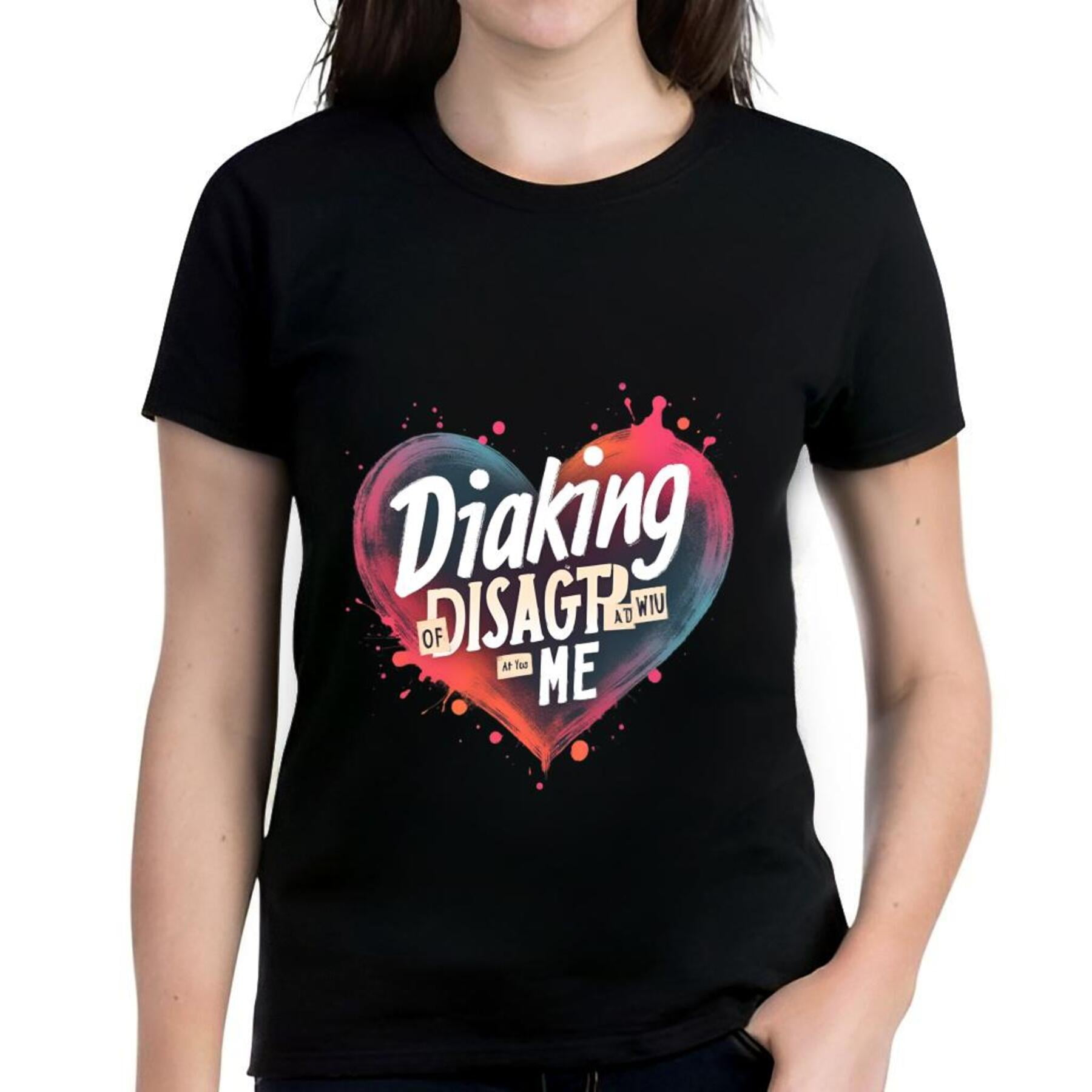 Colorful Heart Design Cotton Short Sleeve T-Shirt for Women - " Dialing ...