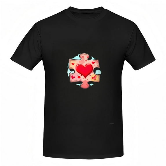 Colorful Heart Design Cotton Short Sleeve T-Shirt for Women - Large Red ...