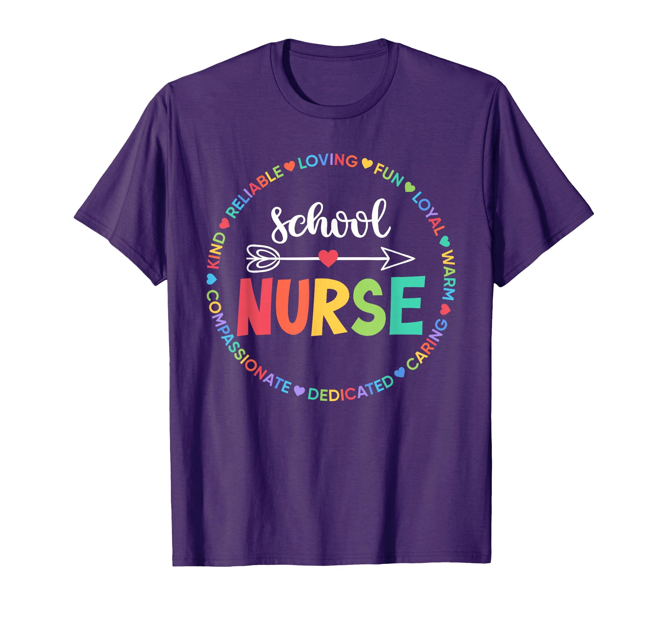 Colorful Heart Design School Nurse Appreciation T-Shirt for Nursing ...