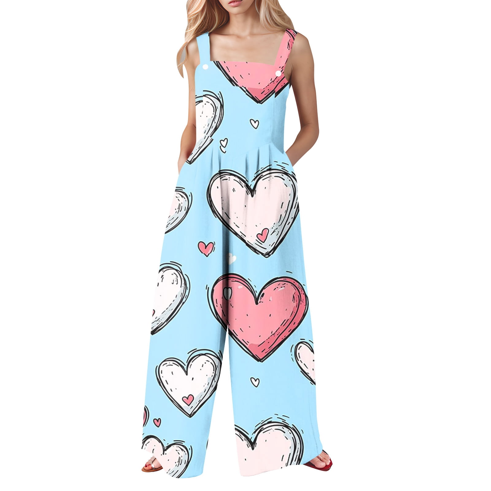 Colorful Heart Lover Graphic Loose Fit Pants for Women Summer Fall Faux ...