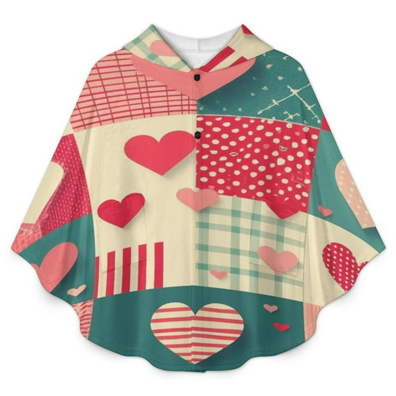 Colorful Heart Patchwork Pattern Blanket Oversized Wearable Hooded ...