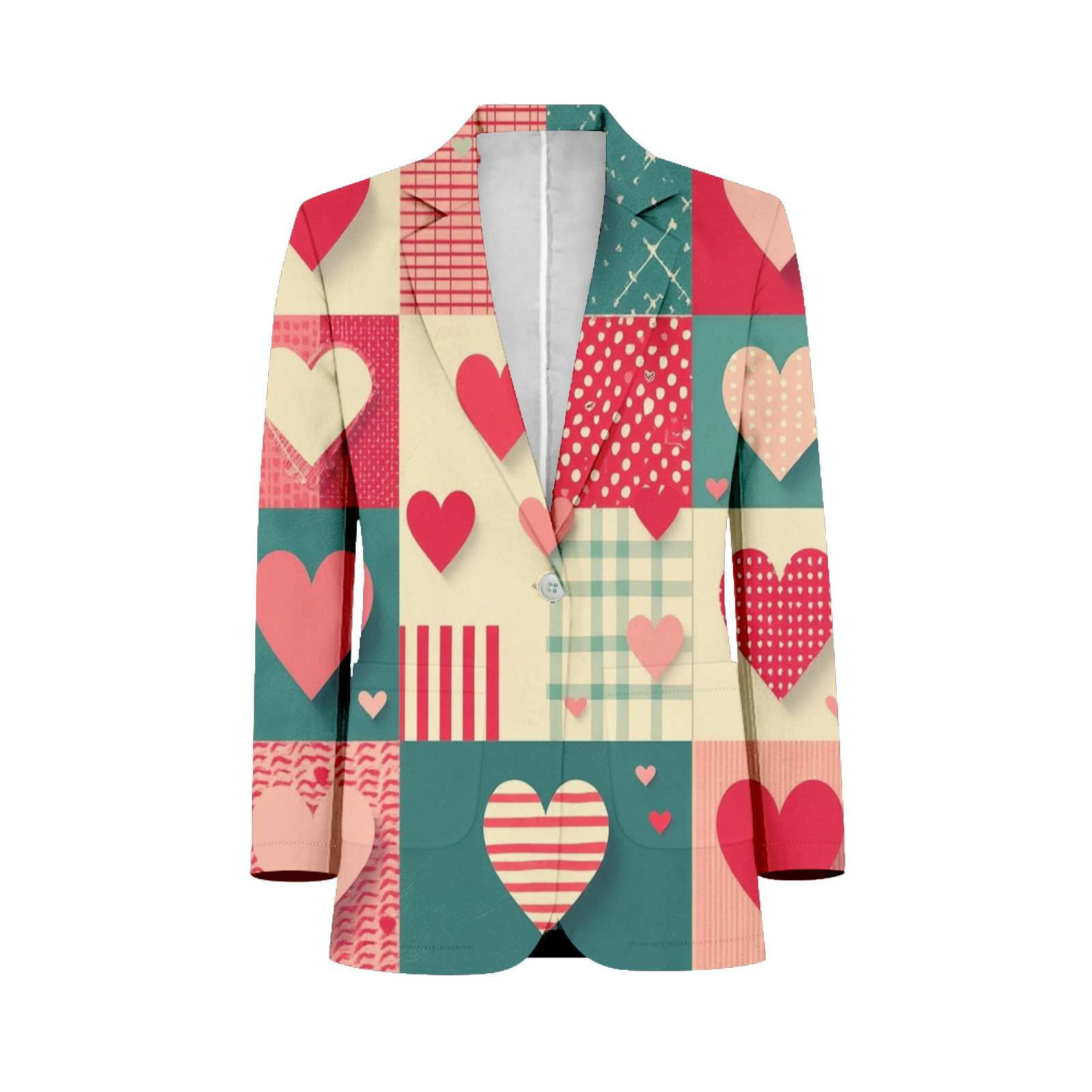 Colorful Heart Patchwork Pattern Mens Suits Shawl Collar Slim Fit Suit ...