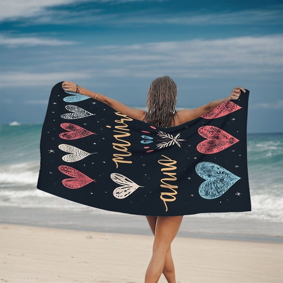 Colorful Heart Pattern Beach Towel - Festive Red Blue & Beige Design ...