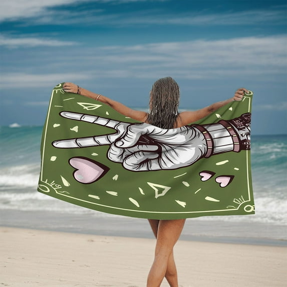 Colorful Heart Pattern Beach Towel - Soft Absorbent Pool Towel for ...