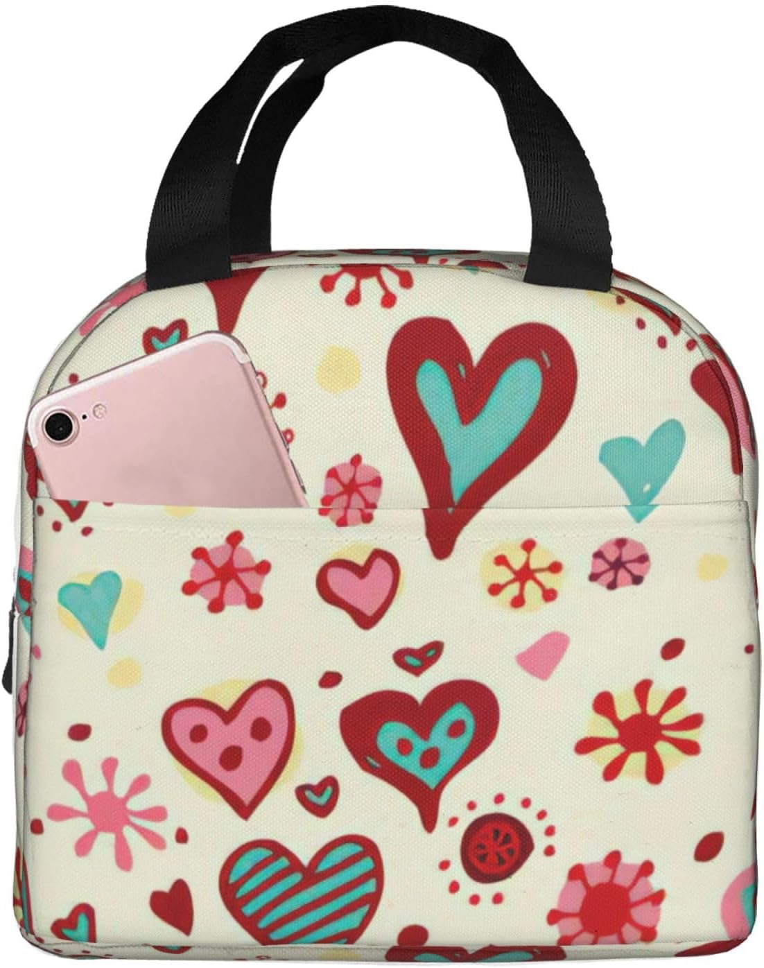 Colorful Heart Pattern Print Lunch Bag Leakproof Lunch Tote Insulated ...