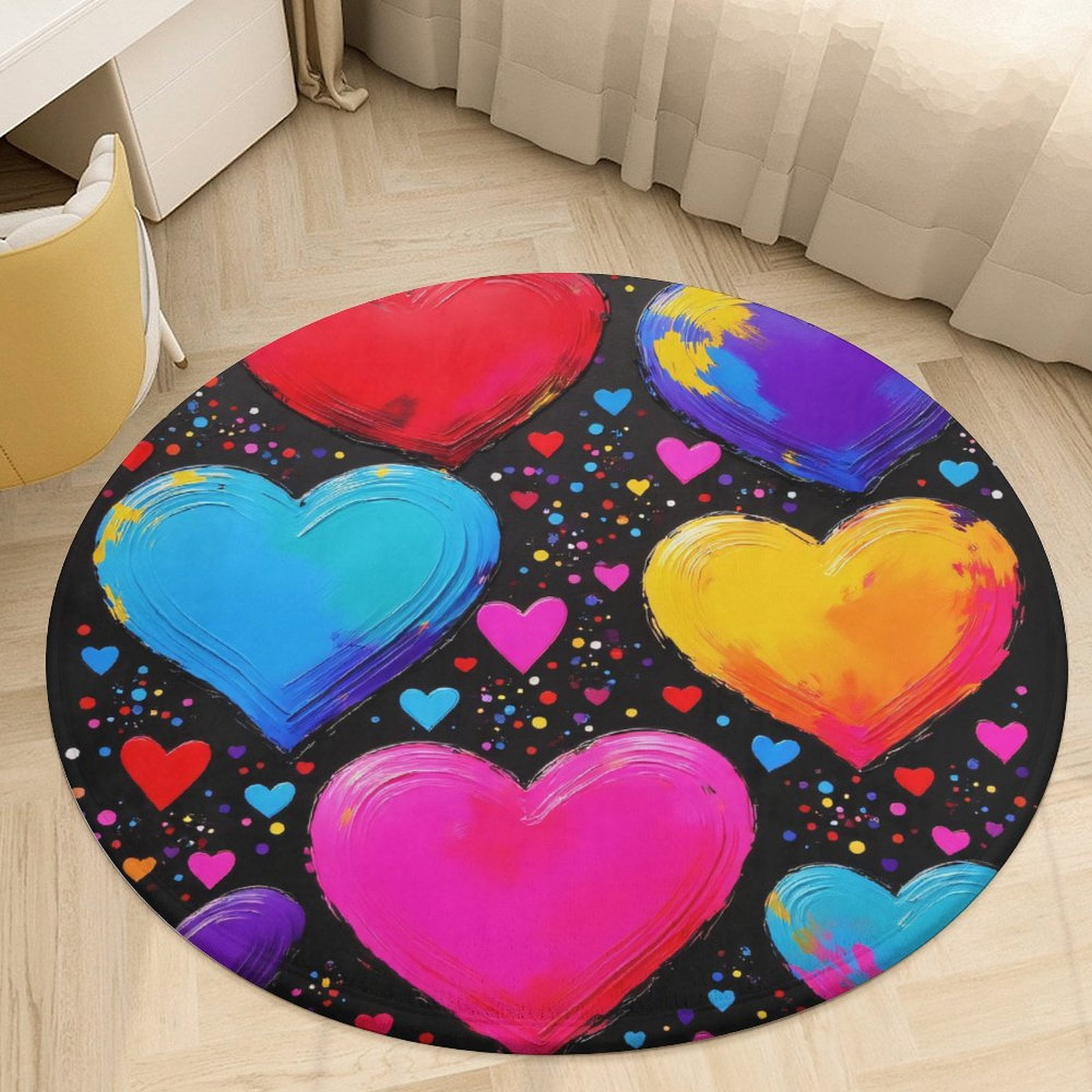 Colorful Heart Pattern Round Area Rugs for Bedroom Living Room, 6FT ...