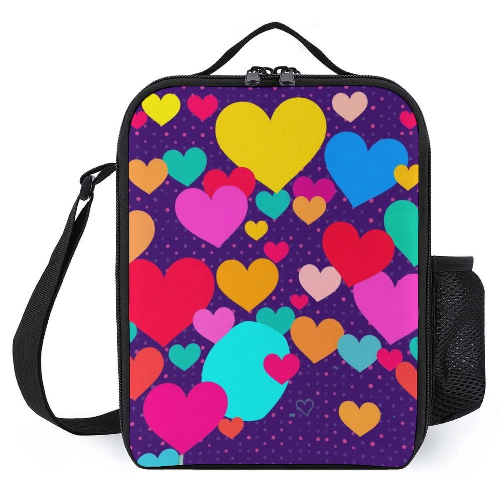 Colorful Heart Pattern Single Sided Messenger Bag Insulated Cooler Bag ...