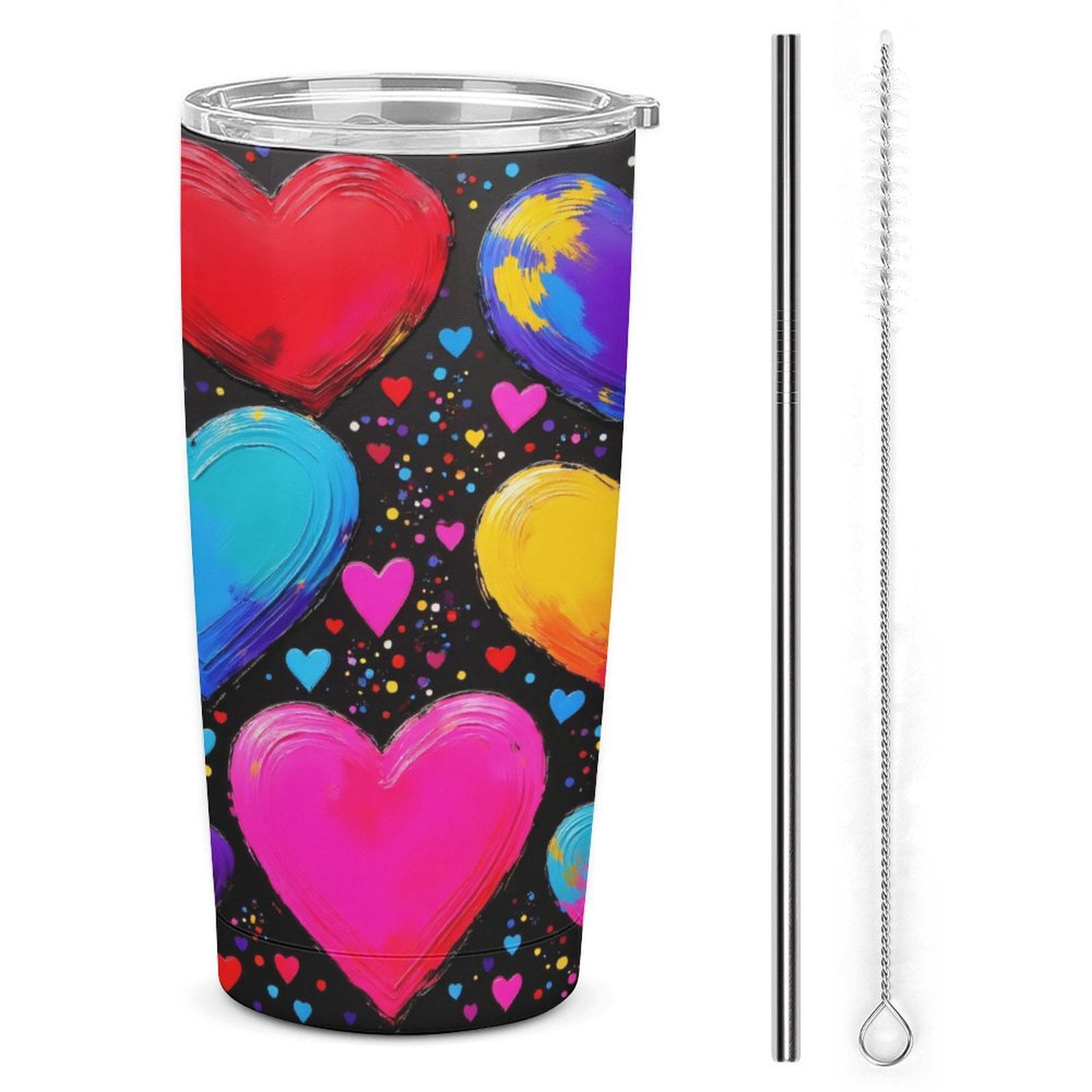 Colorful Heart Pattern Tumbler with Lids And Straws Insulated Cup ...