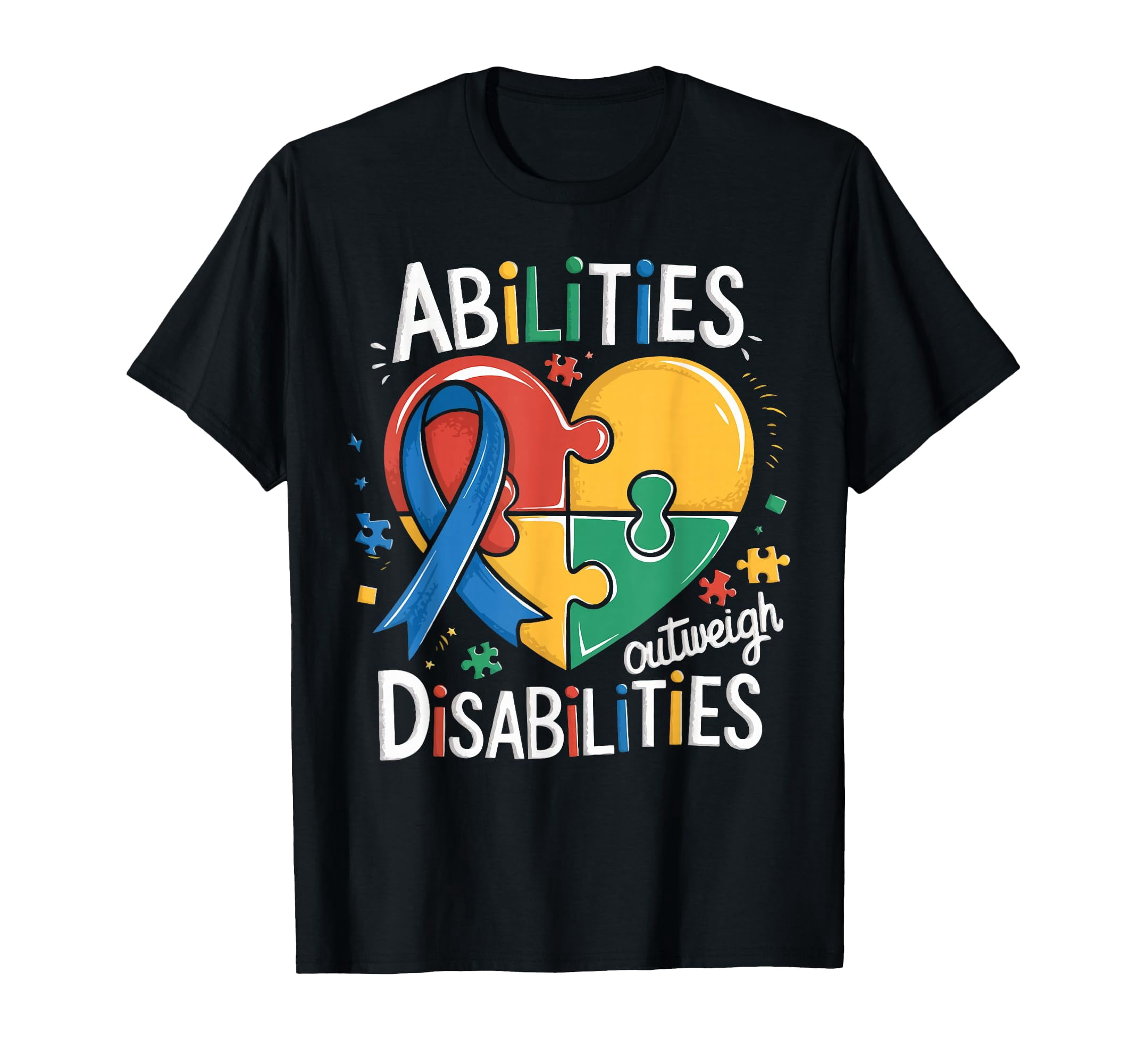 Colorful Heart Puzzle Design T-Shirt - Promote Autism Awareness with ...
