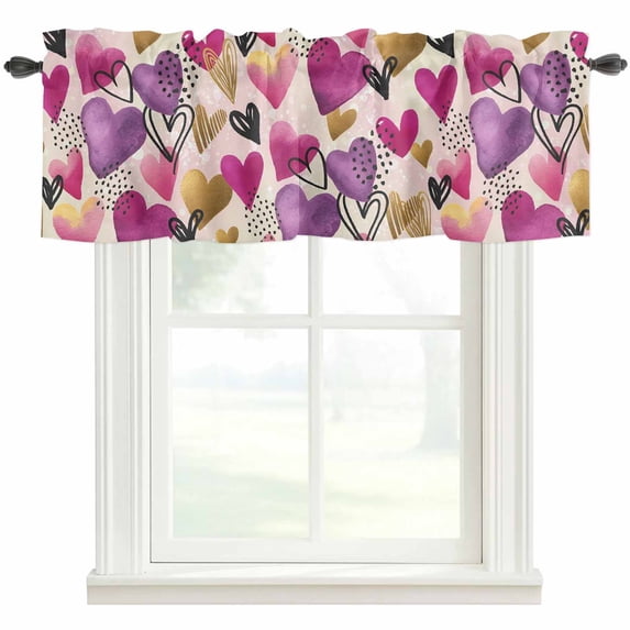 Colorful Heart Rod Pocket Curtain Valance, Valentine's Day Sweet Love ...