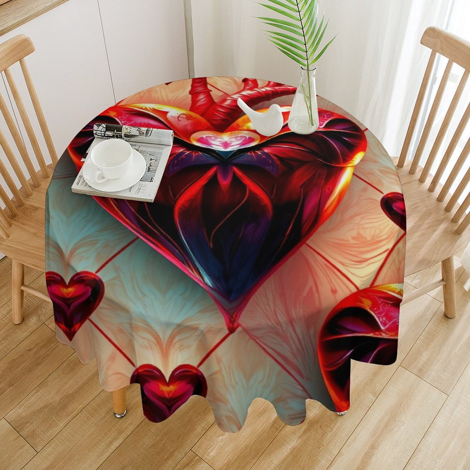 Colorful Heart Round Polyester Tablelcoth Circular Table Cover,Multi ...