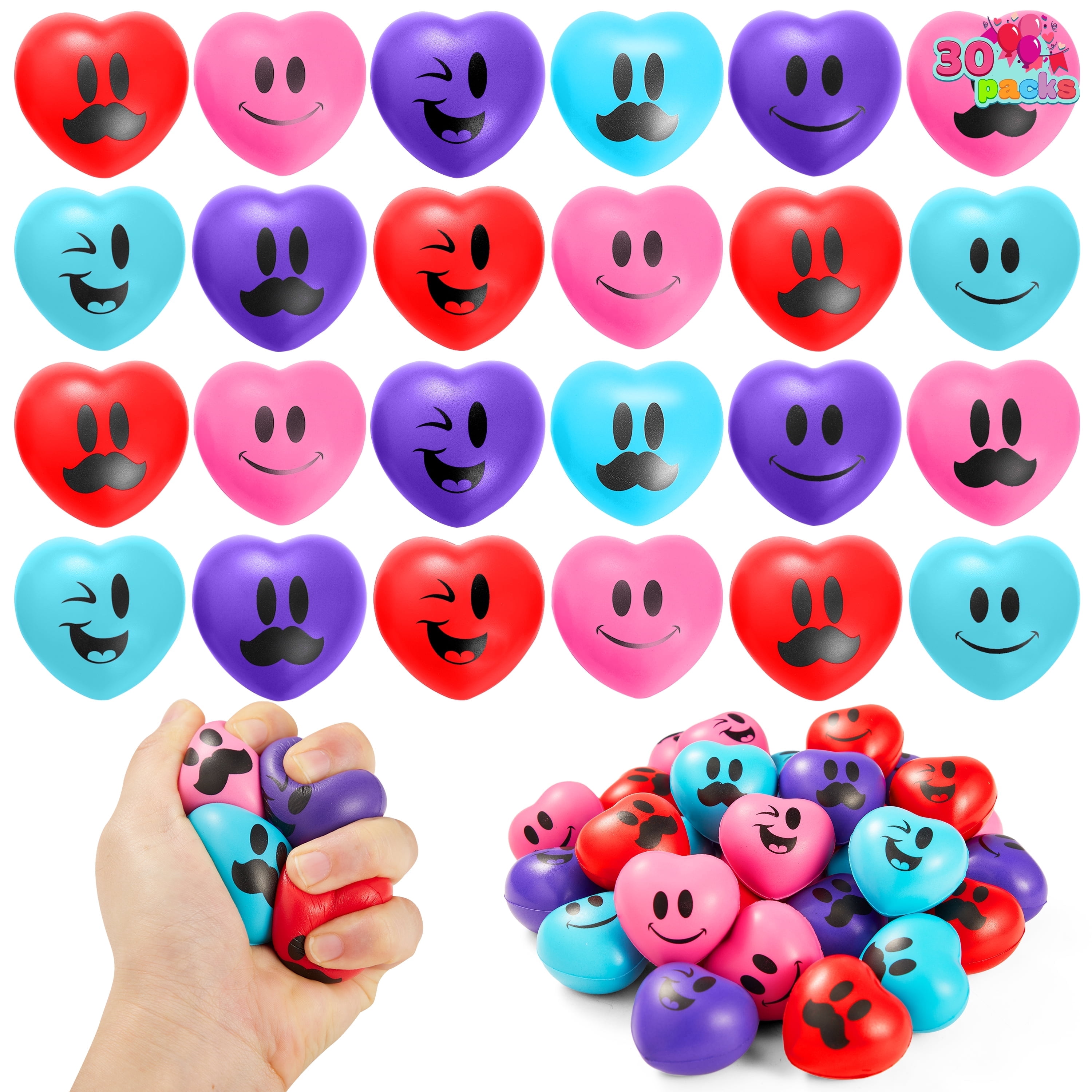 Joyfy 30 Pcs Valentines Day Heart Shaped Squishy Toy Ball,3" Heart ...