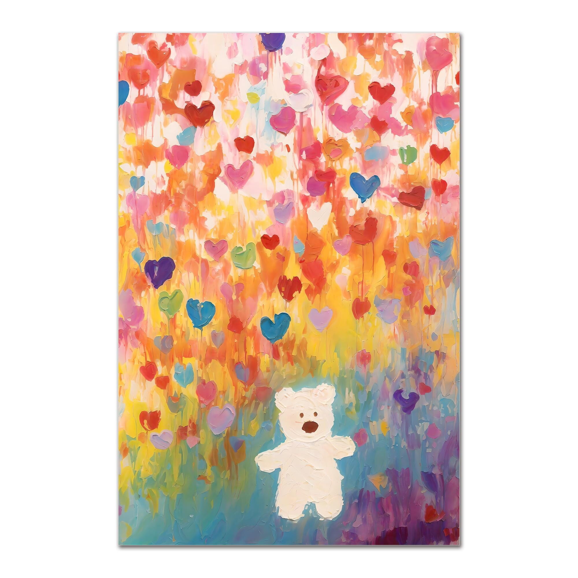 Colorful Heart Teddy Bear Canvas Print Nursery Wall Art Decor Baby Girl ...