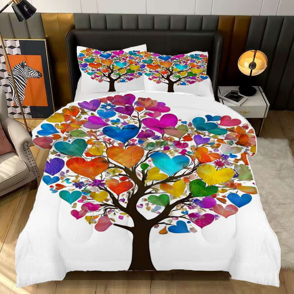 Colorful Heart Tree Art Comforter Set Queen Size Bedding Set For Travl ...