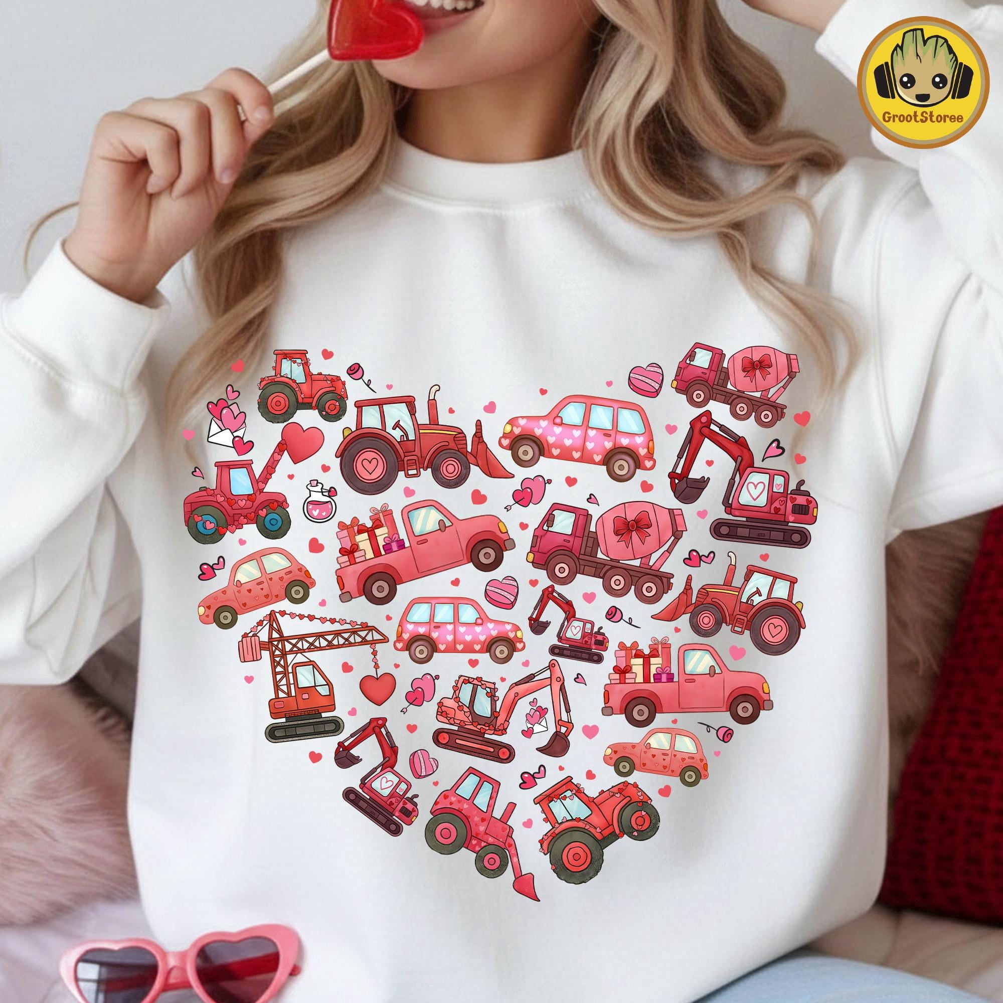 Colorful Heart Vehicle Design Sweatshirt for Fun Valentine's Day Gift ...