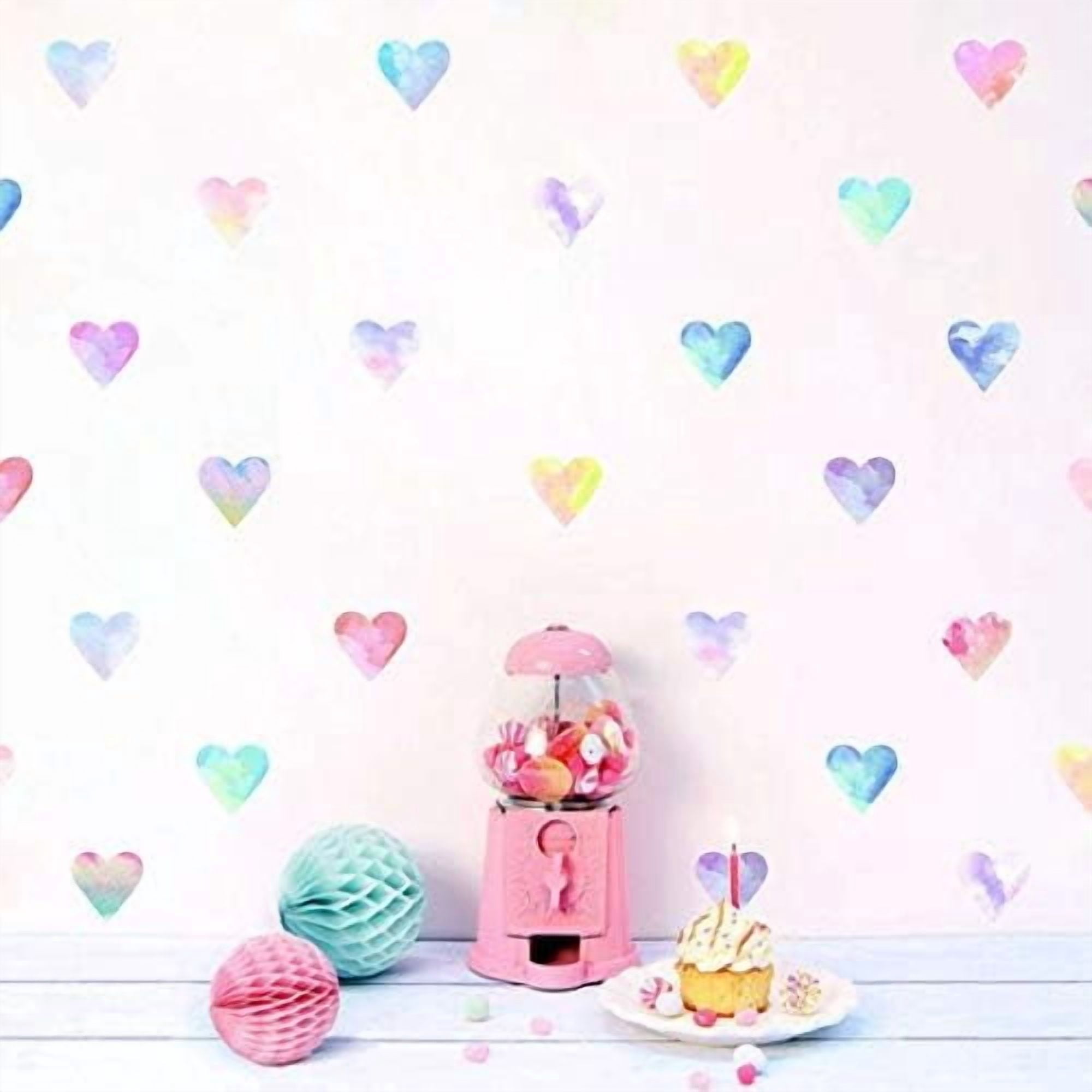 Colorful Heart Wall Decals Watercolor Hearts Wall Stickers Heart Wall ...