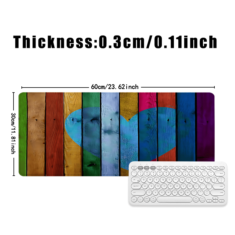 Colorful Heart Wooden Pattern Mouse Pad 31.5 x 11.82 Inches Rubber Desk ...