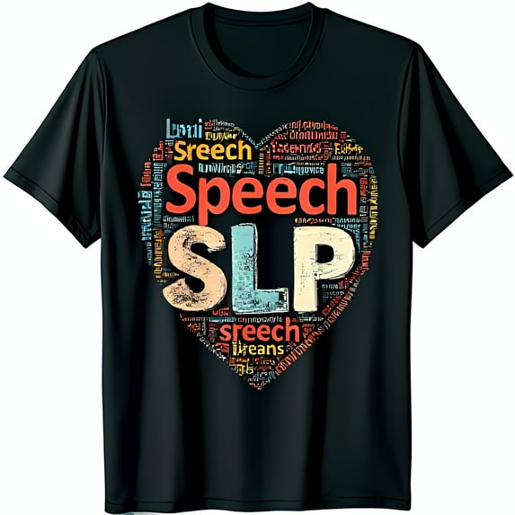 Colorful Heart Word Cloud Graphic Black T-Shirt for Speech Language ...