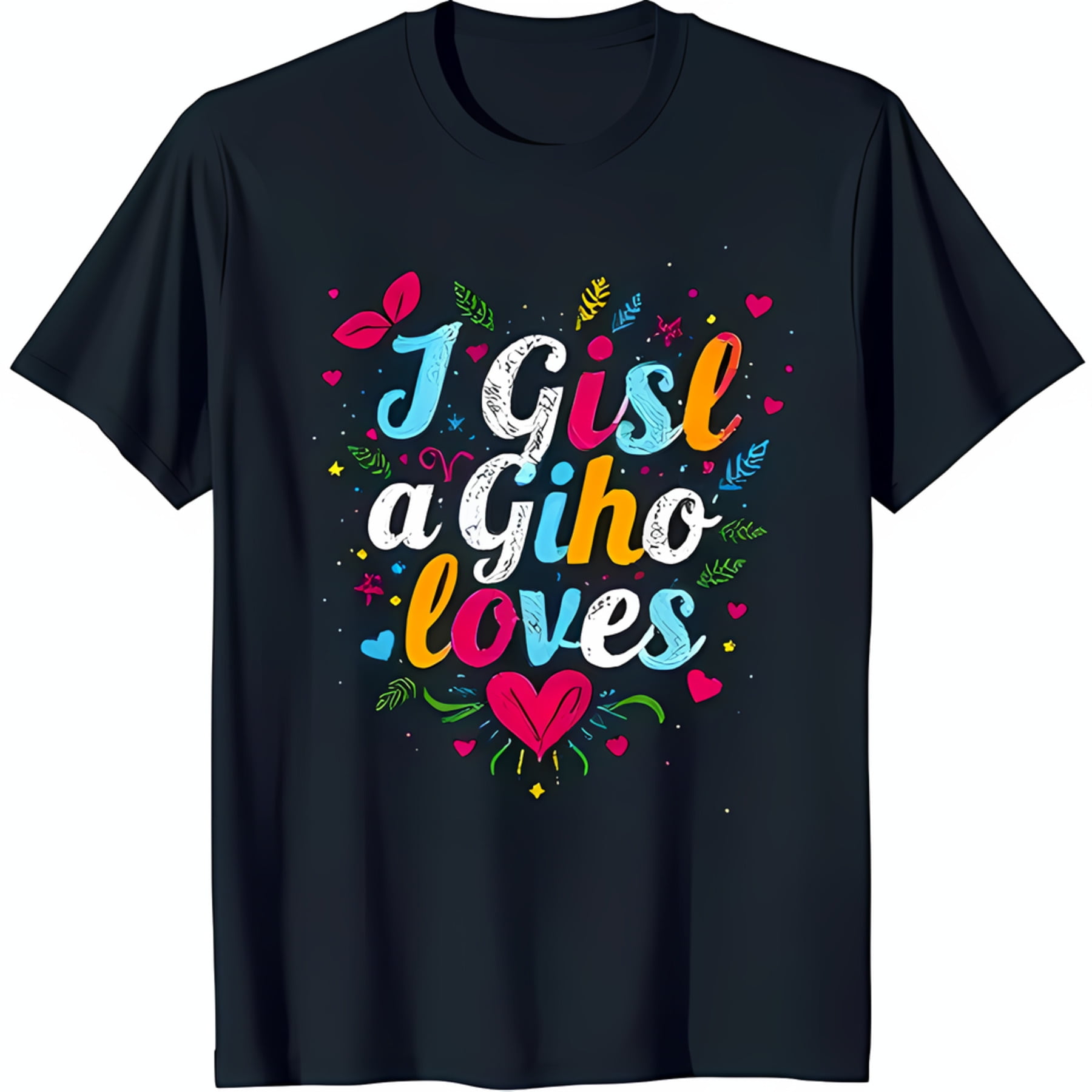 Colorful Heart and Leaves Design T-Shirt Playful 'I Gisl a Giho loves ...