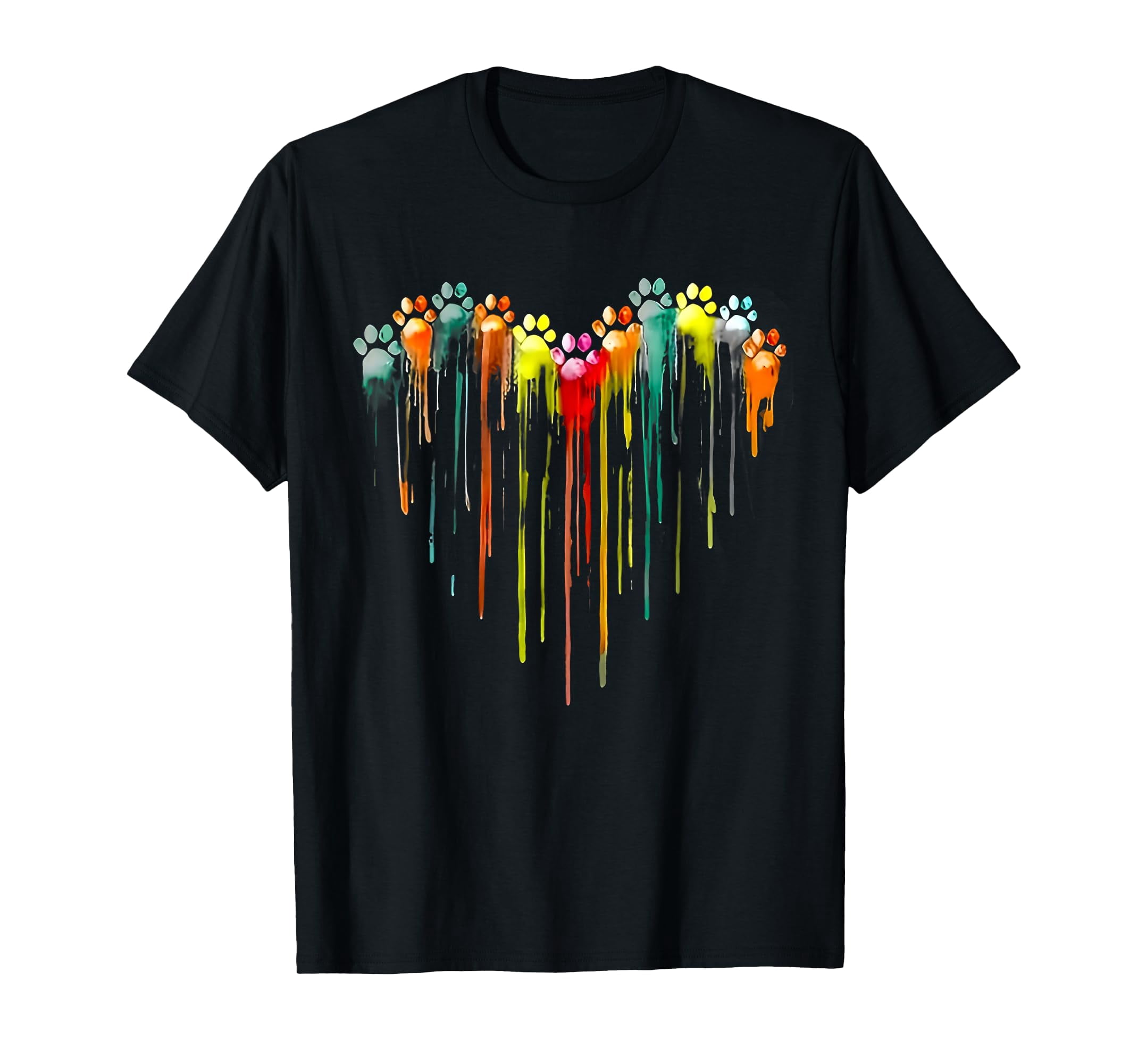 Colorful Heart and Paw Print Watercolor Design T-Shirt for Dog Lovers ...