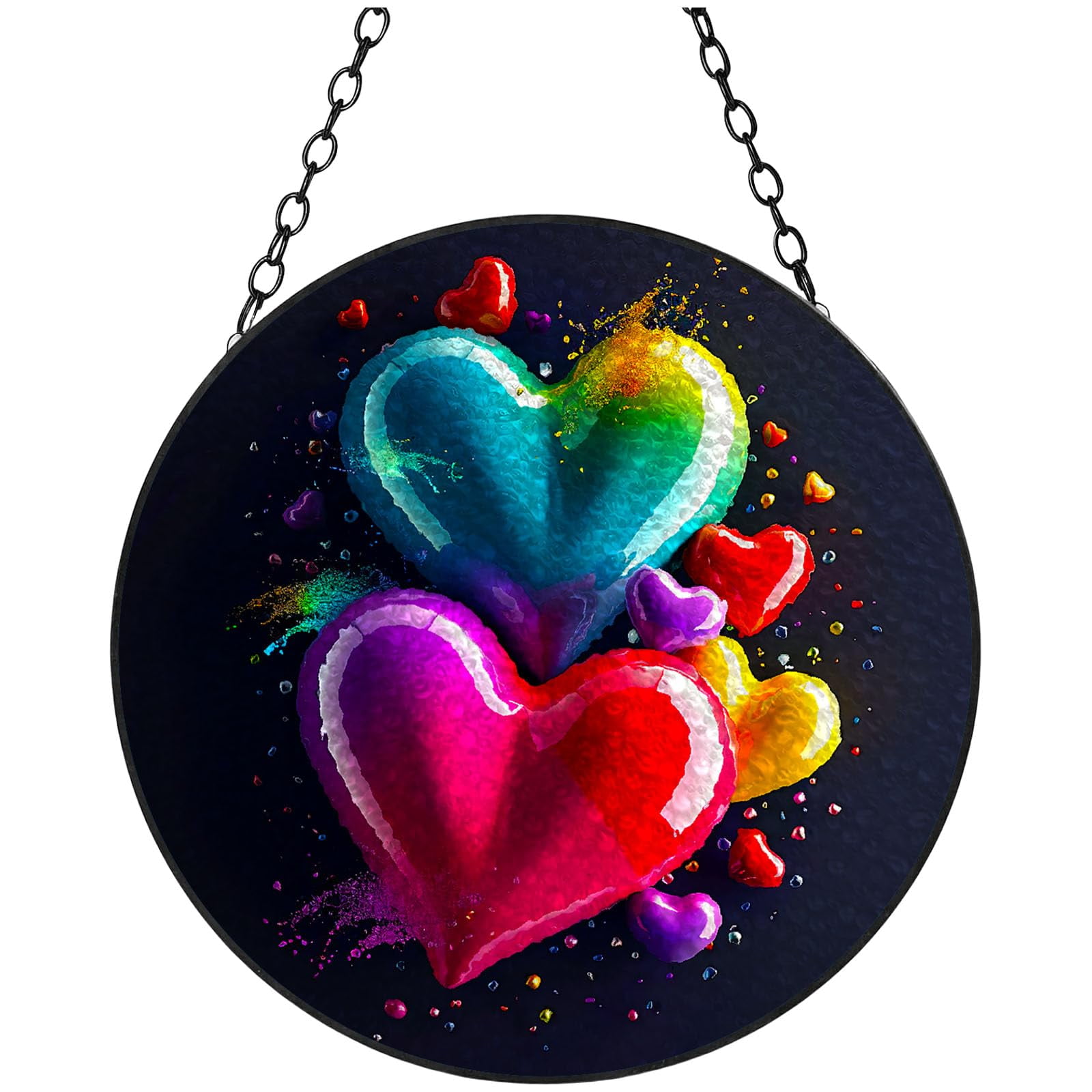 Colorful Heart-shape Shining Stained Glass Suncatcher Handmade Window Hanging Colored Glass ...