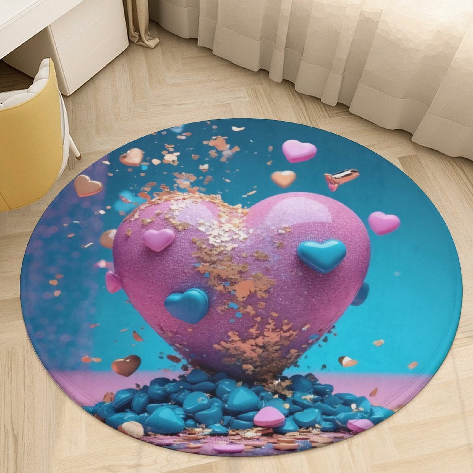Colorful Heart with Confetti Round Area Rugs for Bedroom Living Room ...