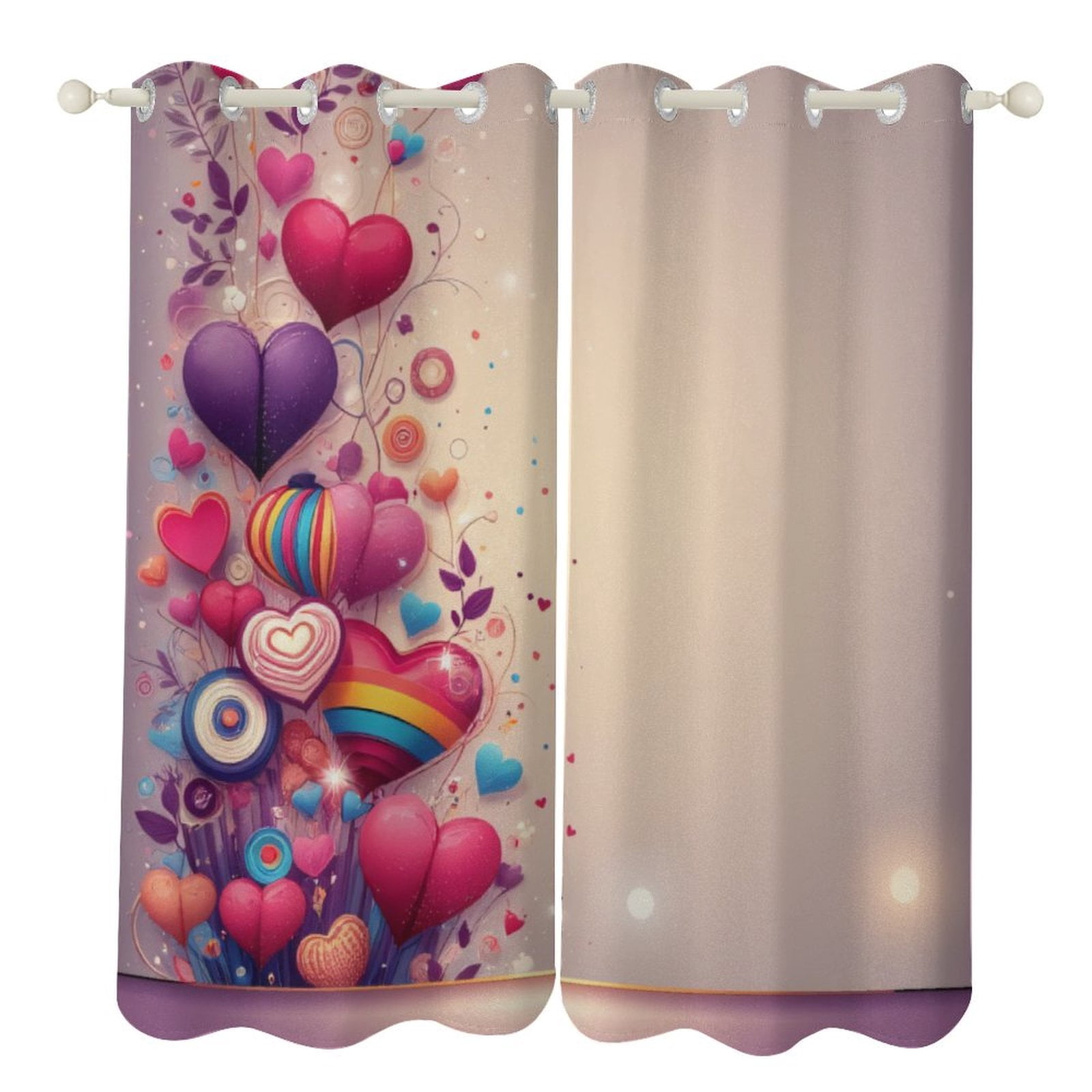 Colorful Hearts And Flowers Background 2 Panels Curtains for Bedroom ...