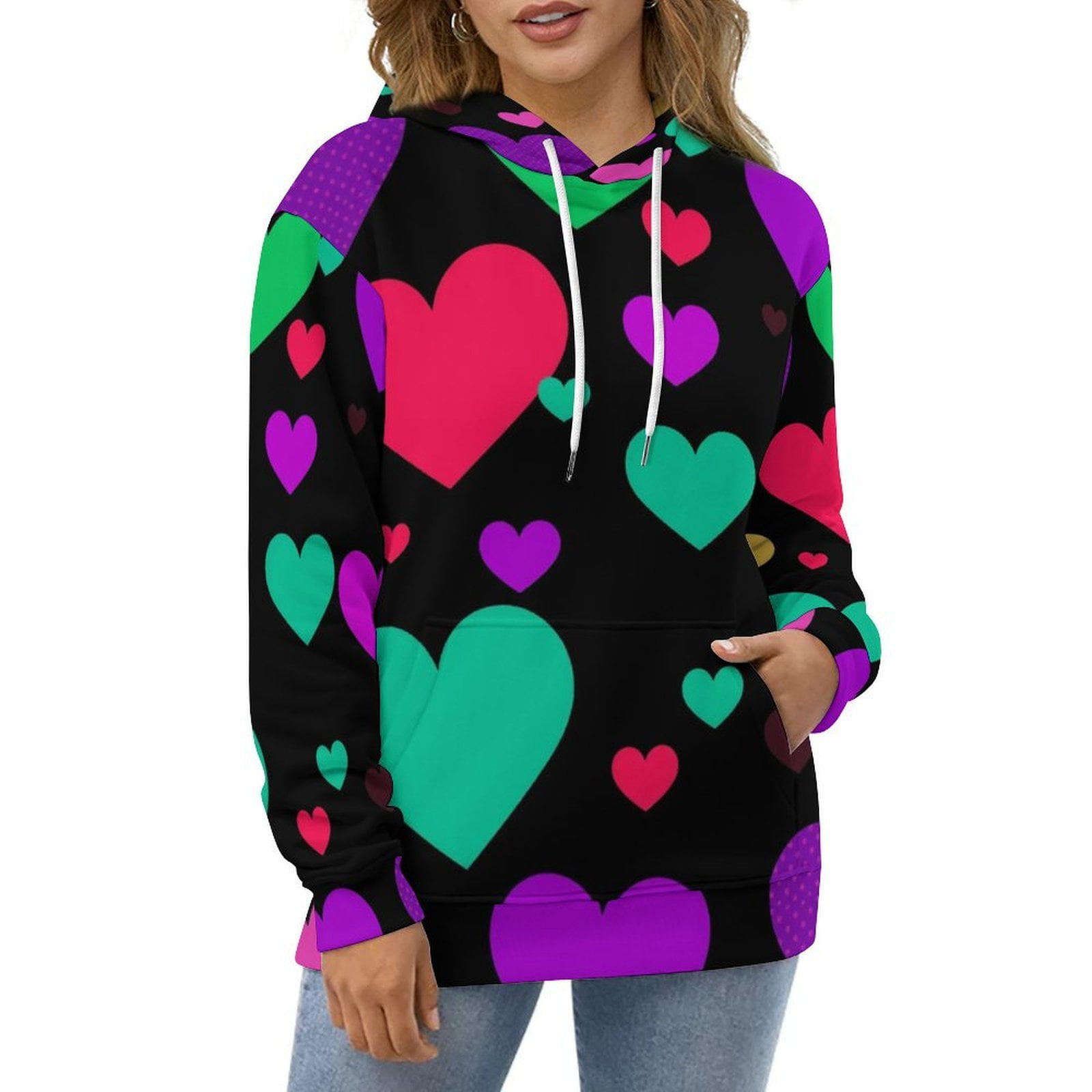 Colorful Hearts Background Hoodies Long-Sleeve Spring Fashion Oversize ...