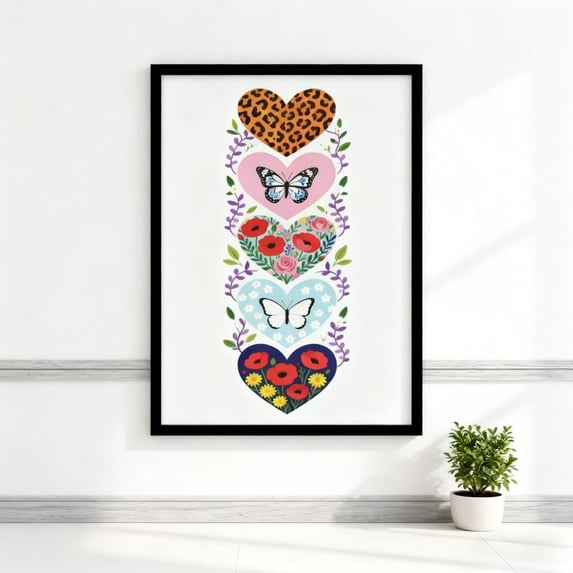Colorful Hearts & Butterflies Wall Art Prints, Eclectic Girly Decor ...