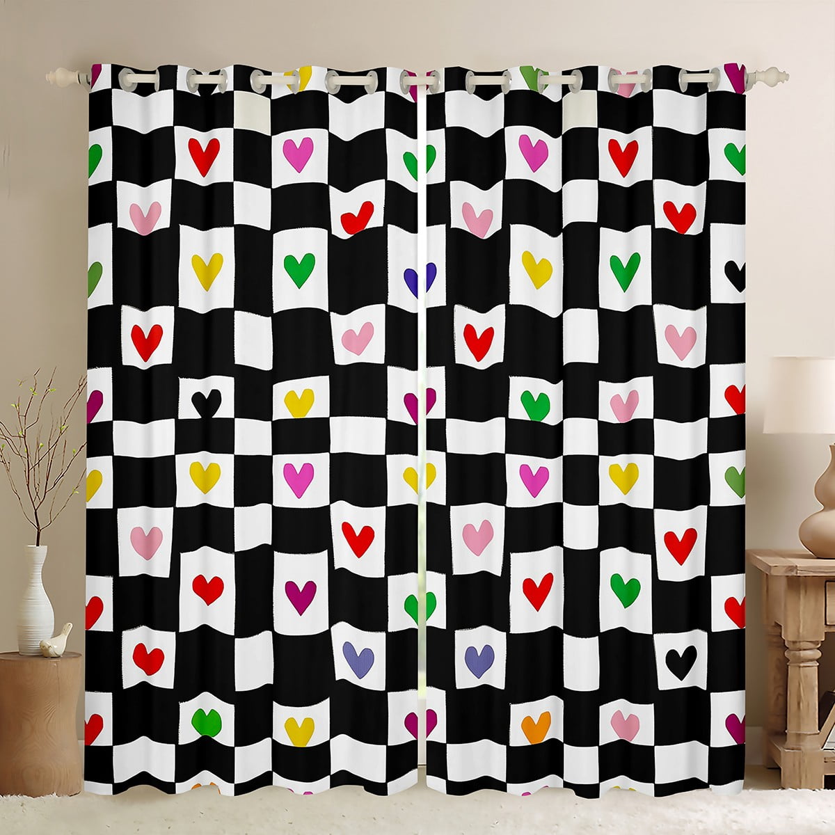 Colorful Hearts Curtains ,Lovers Romantic Valentine's Day Window Drapes ...