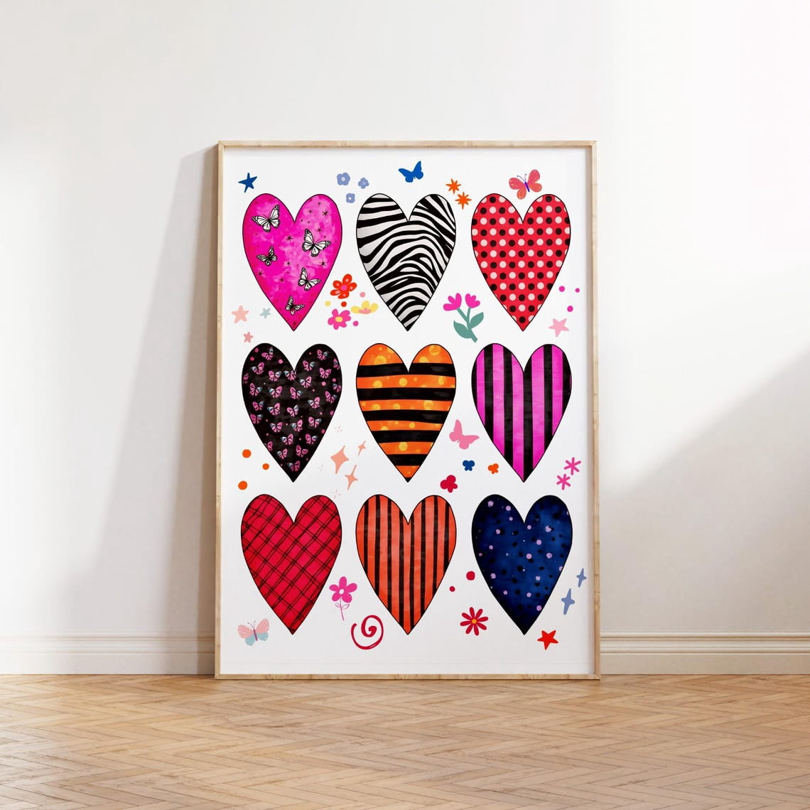 Colorful Hearts Dopamine Girly Wall Art, Unframed Canvas Size 16x24 ...