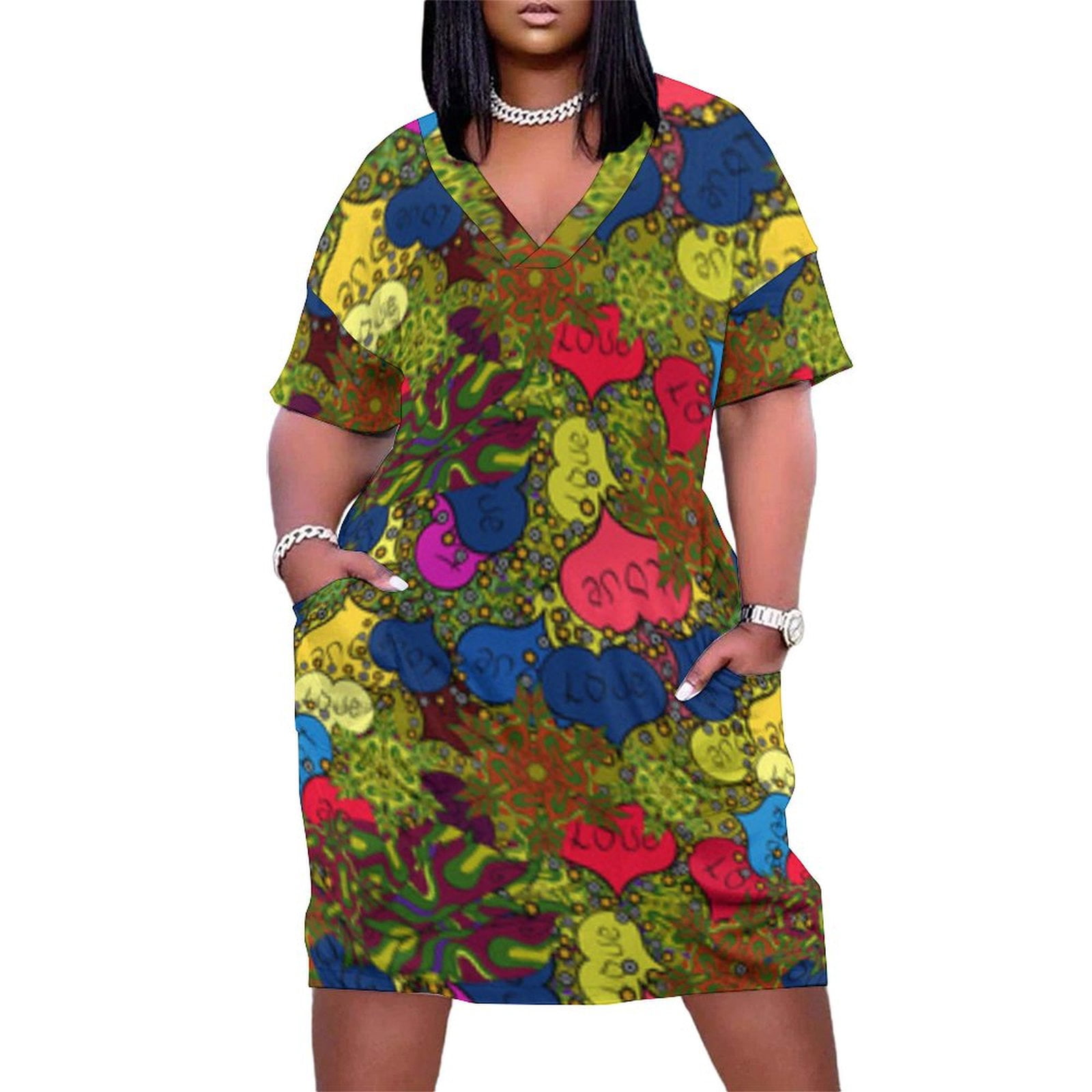 Colorful Hearts Love Pattern Design Summer Sundress for Curve Women ...