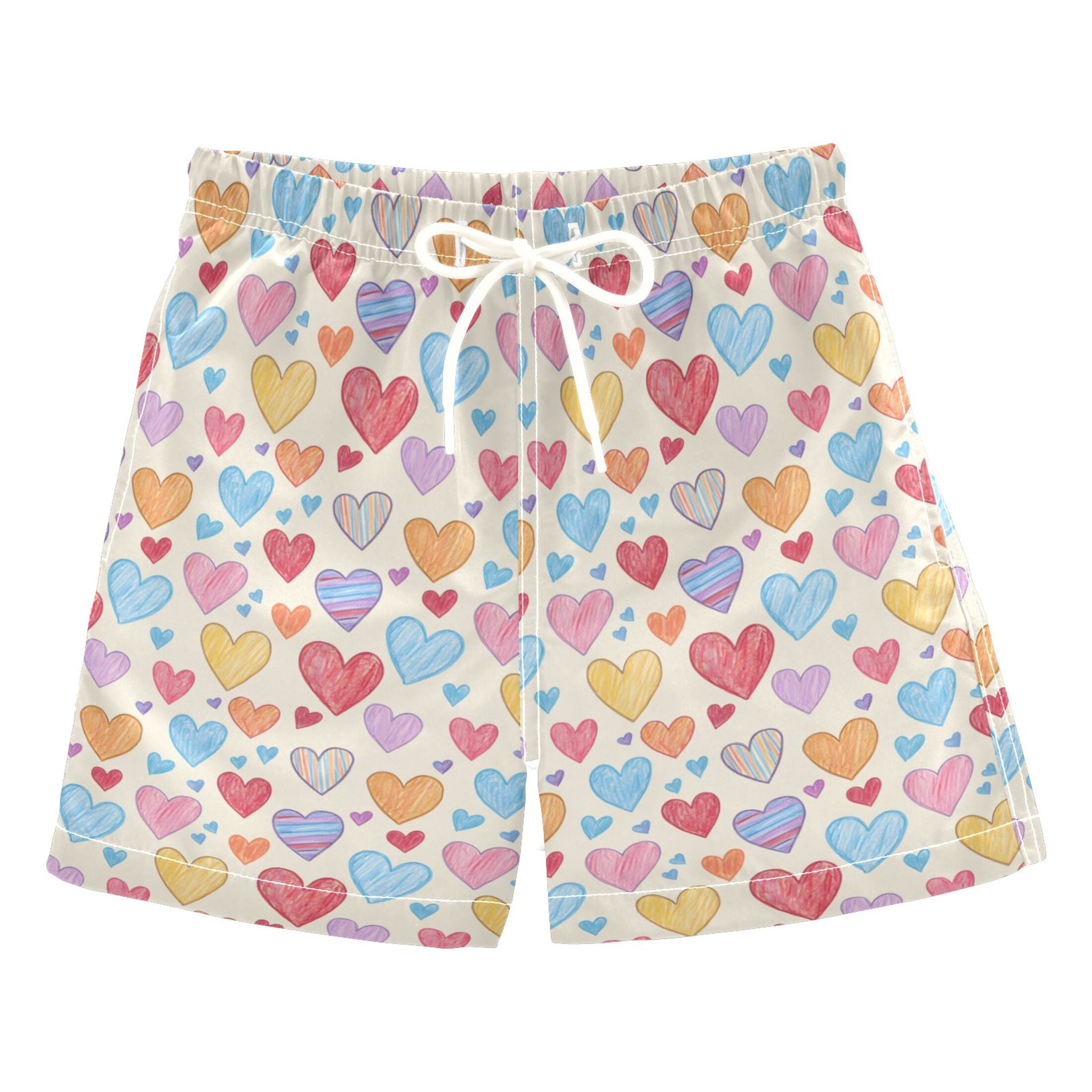 Colorful Hearts Pattern Swim Trunks Quick Dry Beach Pool Board Shorts ...