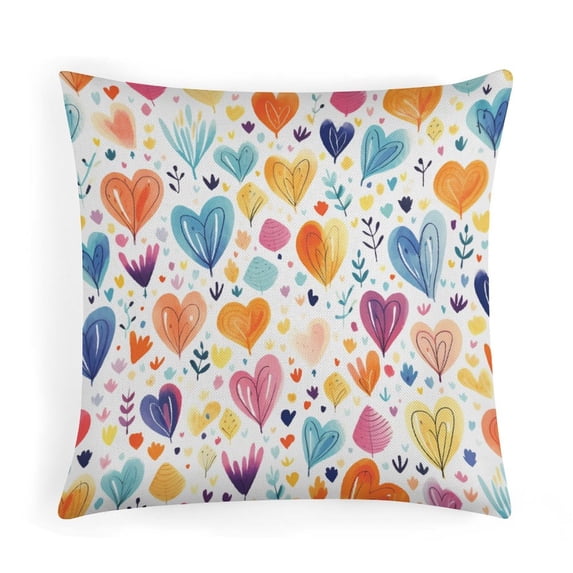 Colorful Hearts Pillow Case 20"x20" Romantic Hearts Linen Cushion Case ...