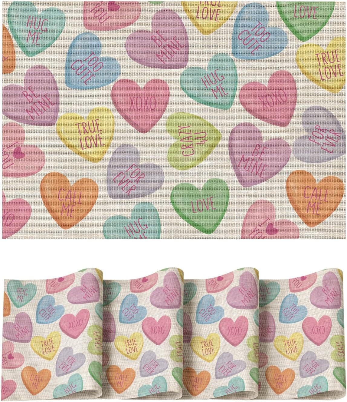 Colorful Hearts Vinyl Valentine's Day Placemats Set of 4, 12x18 Inch ...