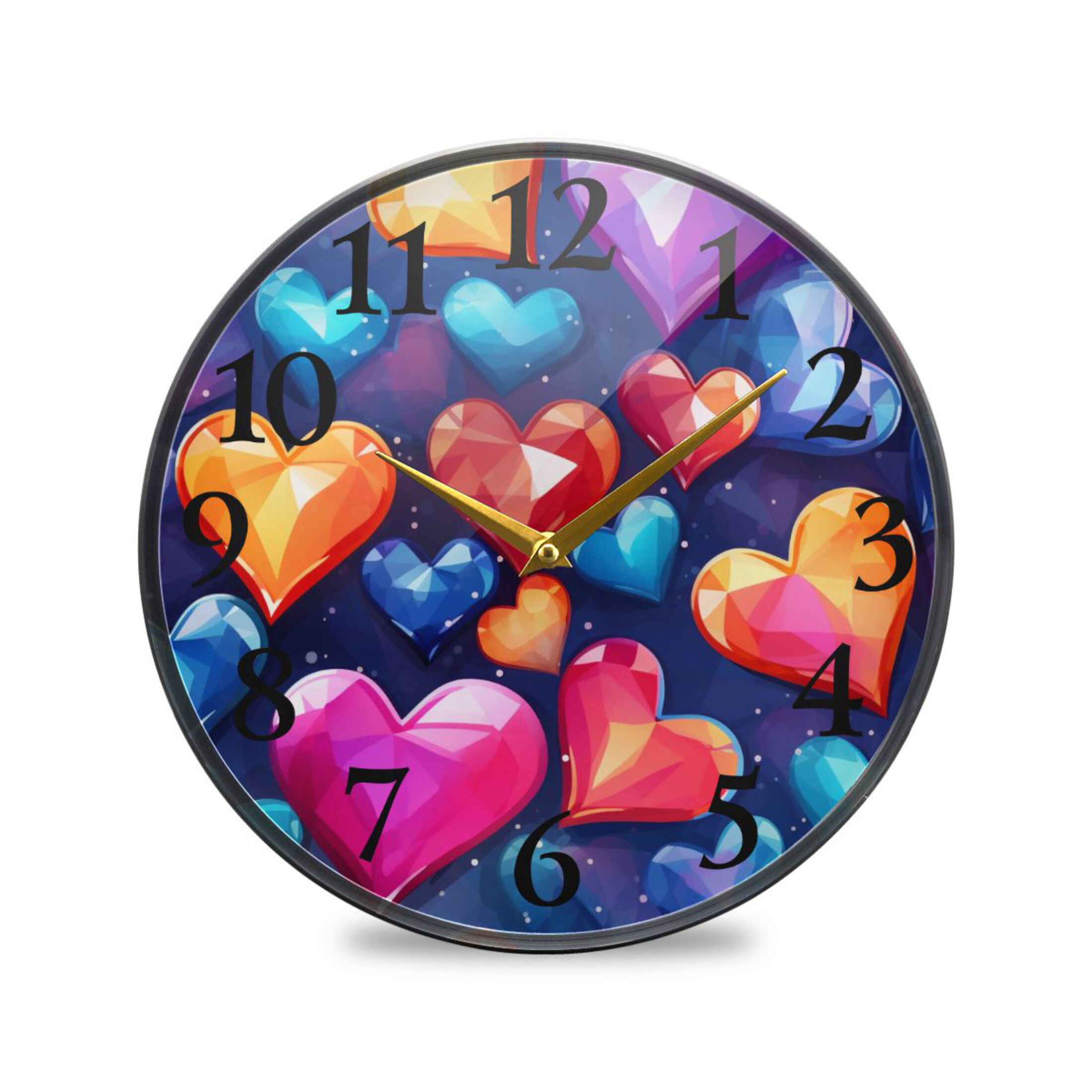 Colorful Hearts Wall Clocks Battery Operated 9.5 Inch Round Clock ...