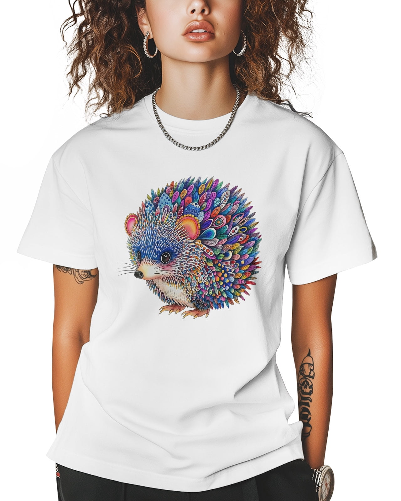 Colorful Hedgehog T Shirts for Women Short Sleeve Cotton Crewneck T ...