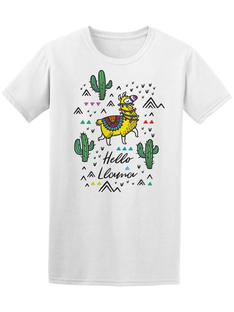 Colorful Hello Llama Doodle T-Shirt Men -Image by Shutterstock, Male ...