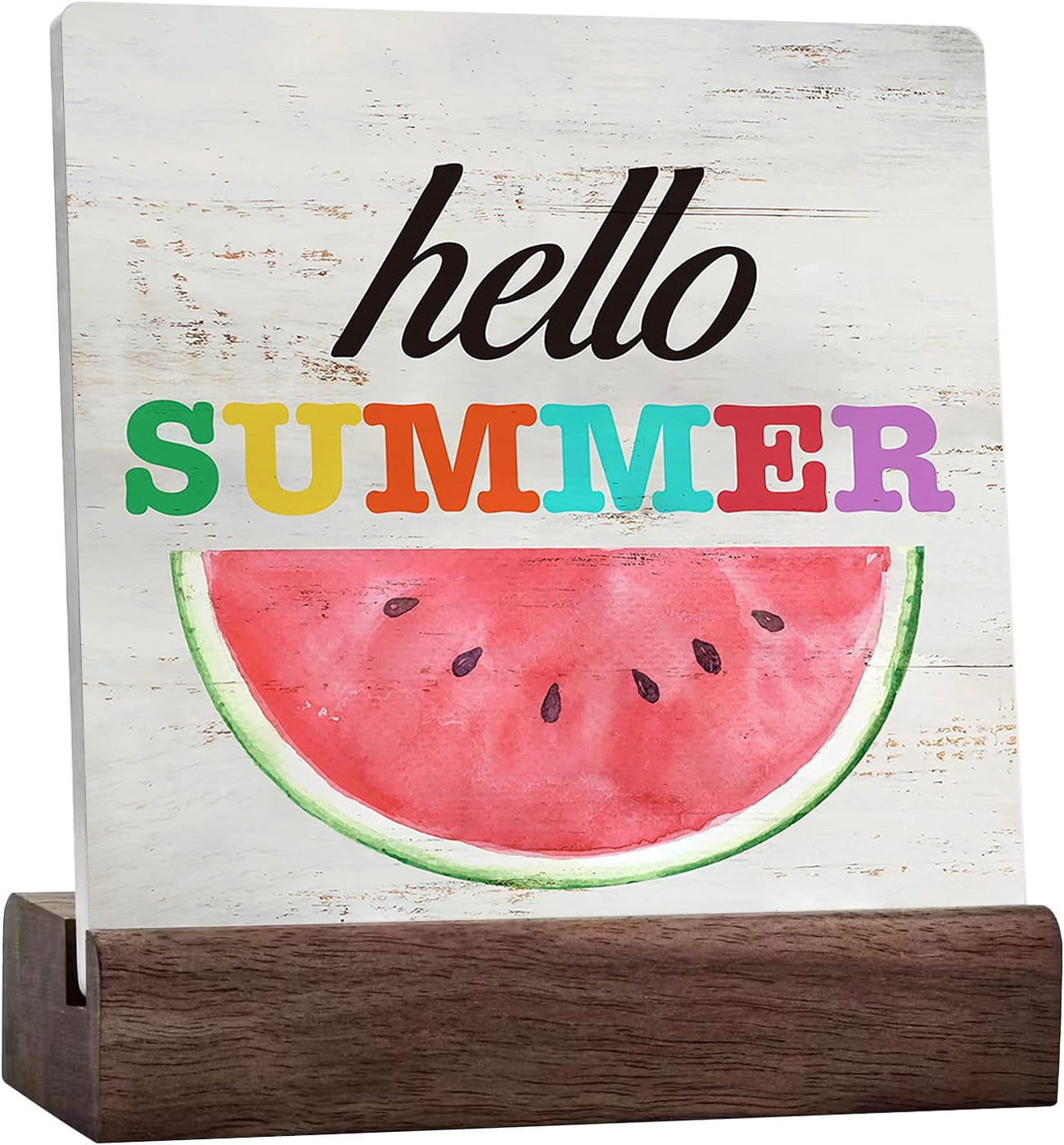 Colorful Hello Summer Sign Rustic Watermelon Print Ceramic Table Sign ...