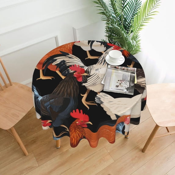 Colorful Hens Chicken Vintage Tablecloths Round 60 inch Fabric Table ...